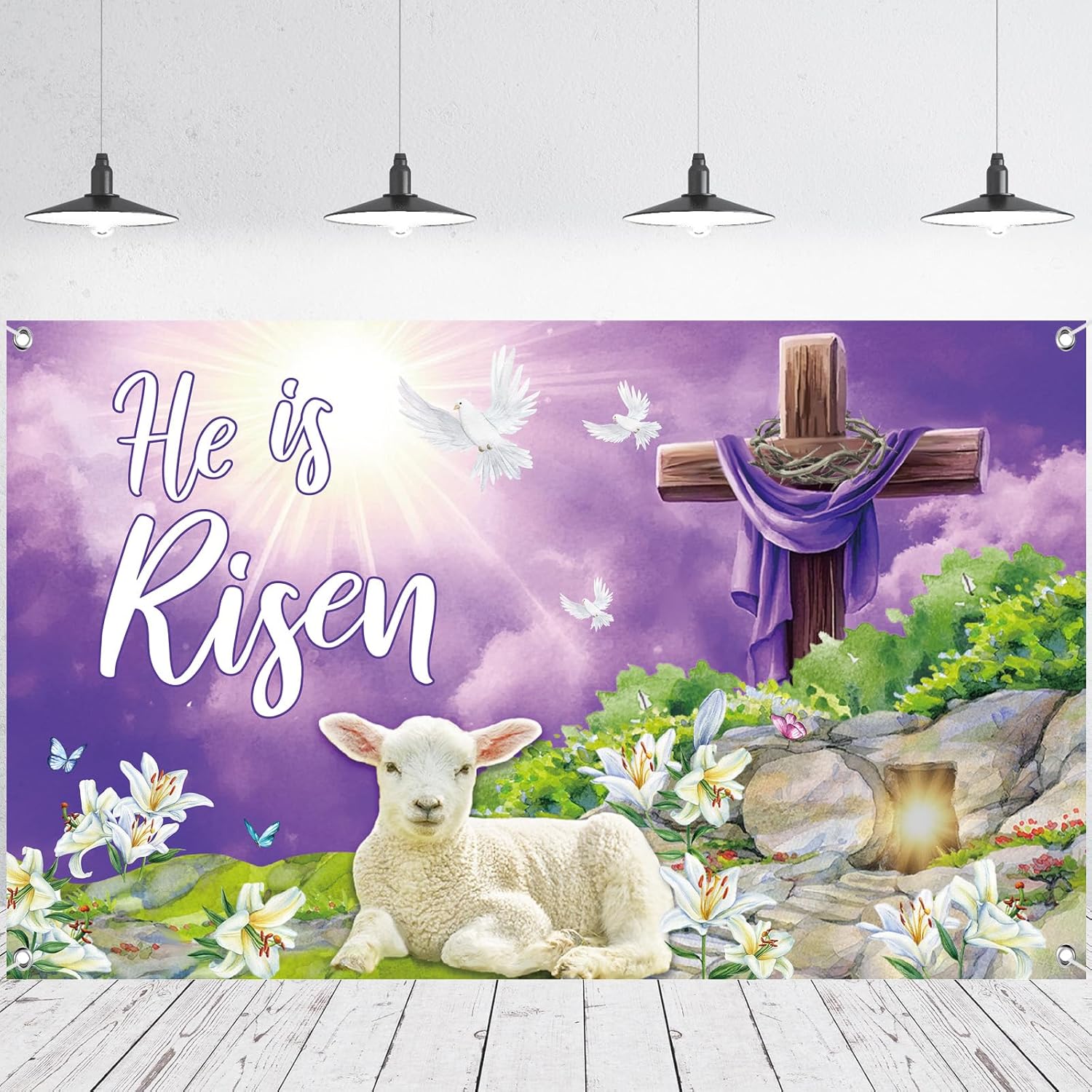 Amazon.com : Moukeren Easter Banners for Church, He is Risen Backdrop ...