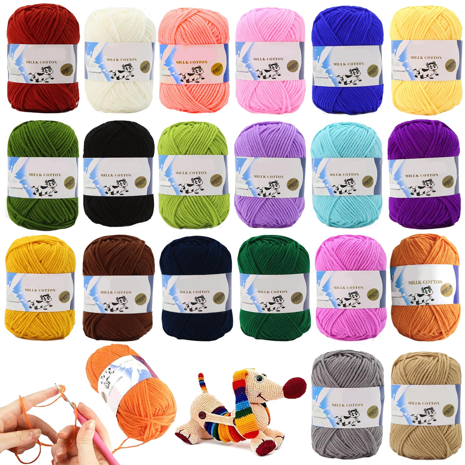 20 Multicolour 50g Super Soft Milk Cotton Wool Yarn for Knitting ...