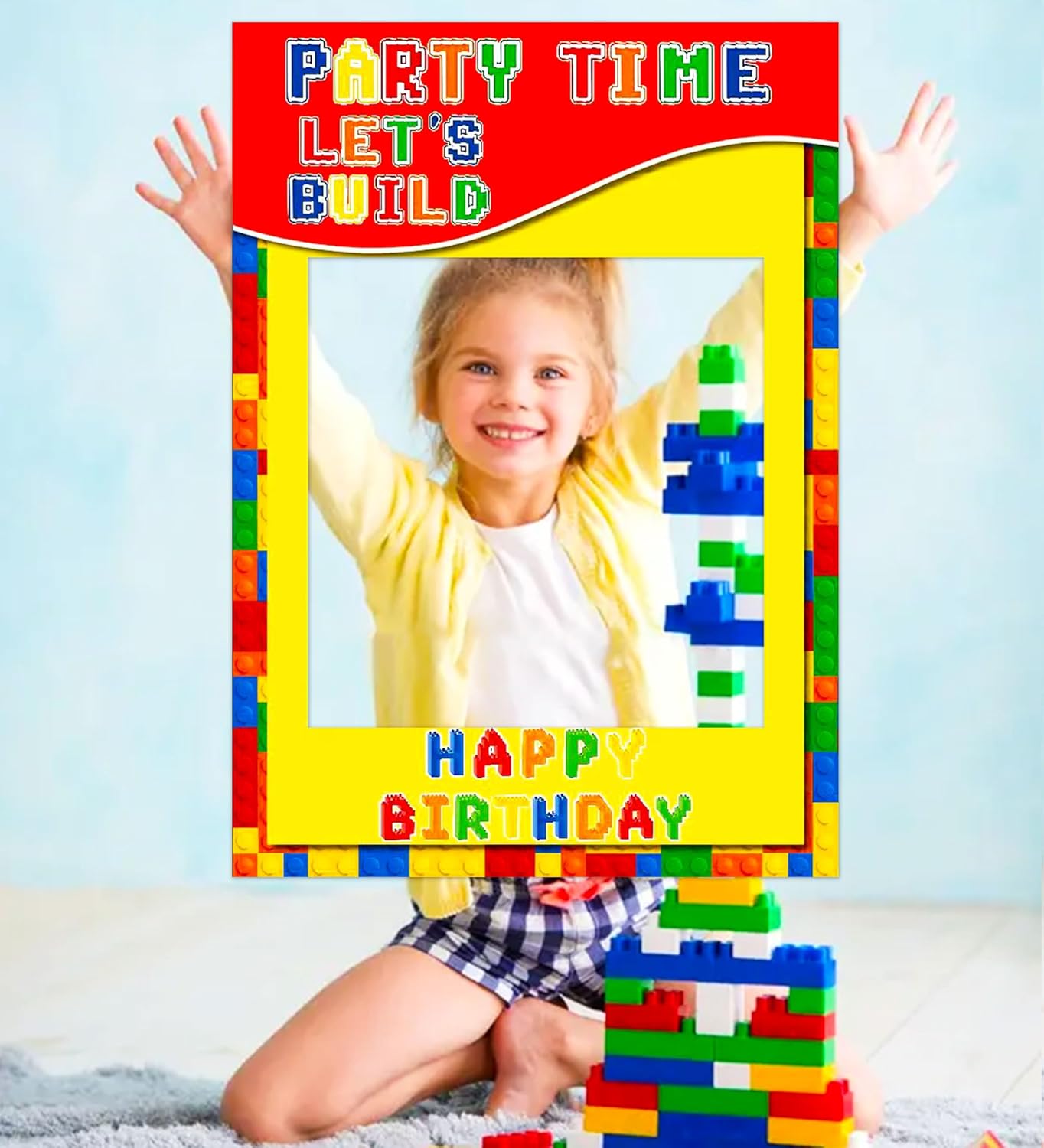 Amazon.com: Building Block Birthday Party Photo Booth Props Frame ...