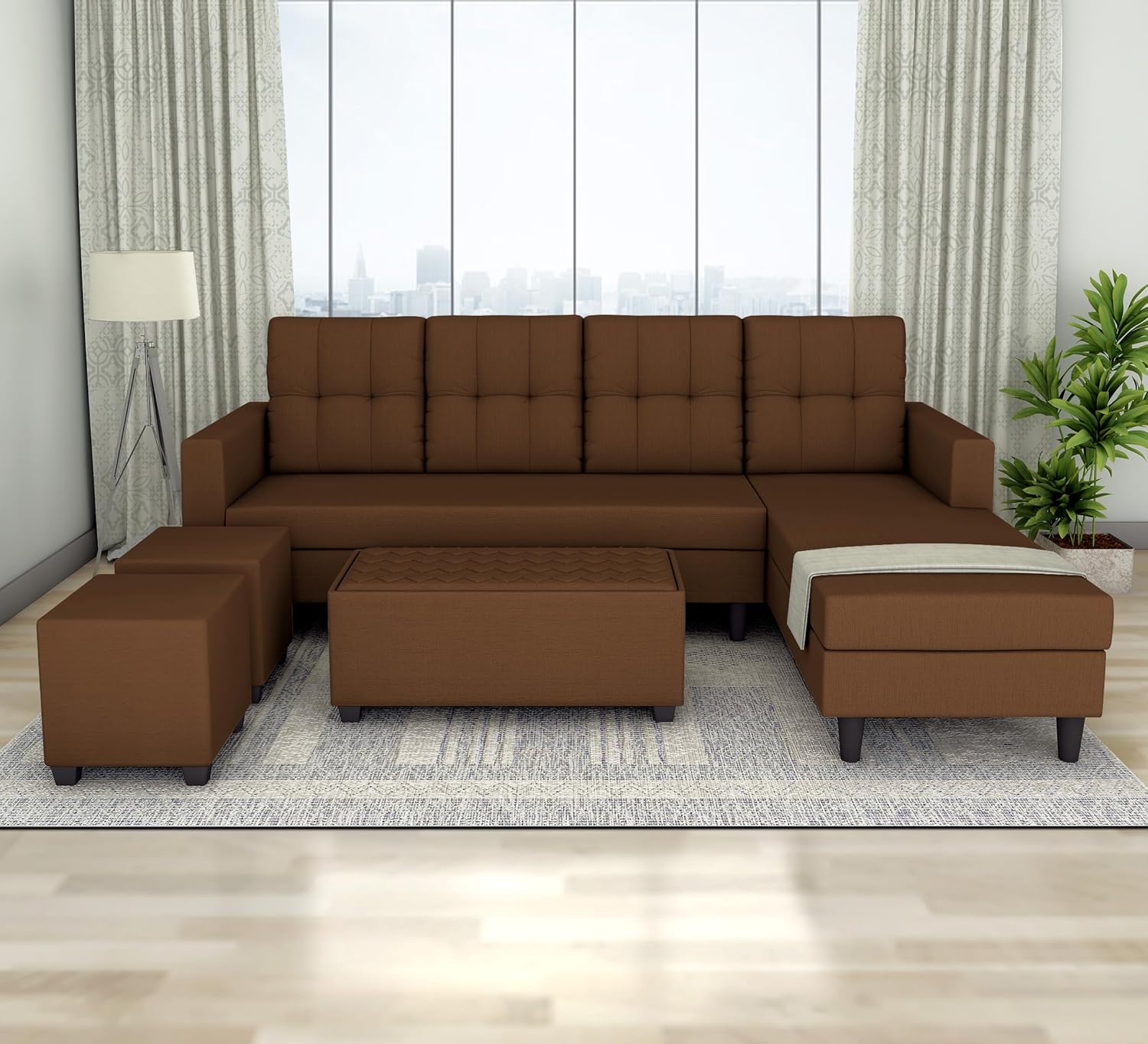 Sofa Architect Darcy L Shape 8 Seater Sofa Set with Center Table and 2 ...