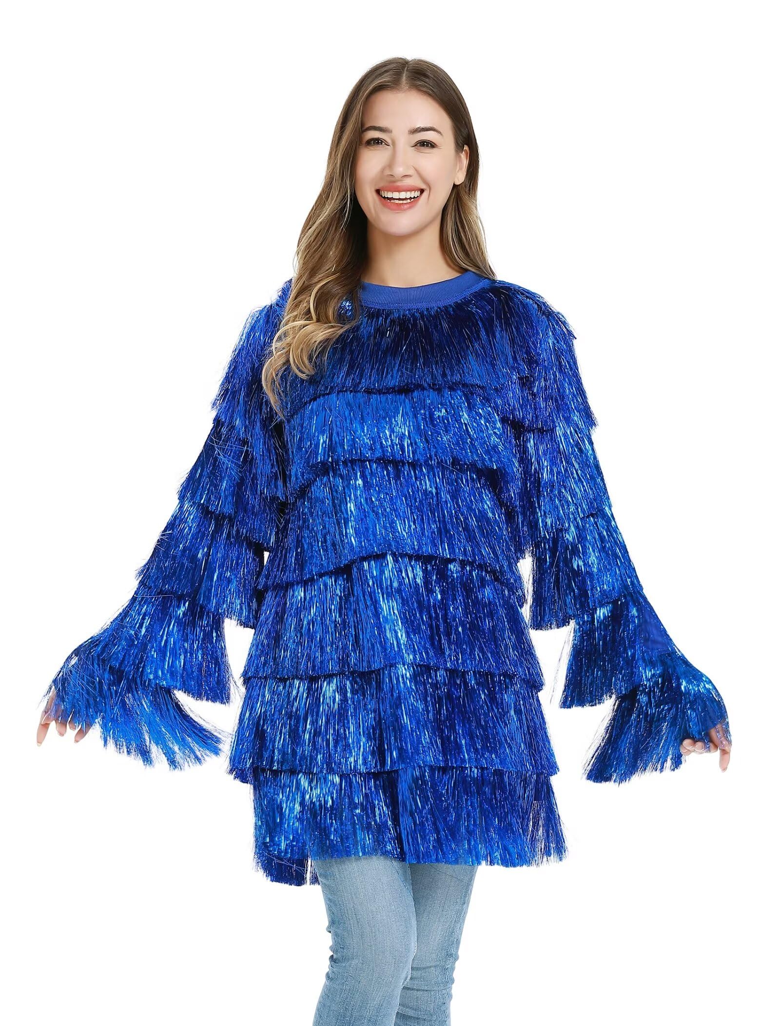 Amazon.com: Tinsel Dress for Women, Multi Layer Tinsel Fringe Foil ...
