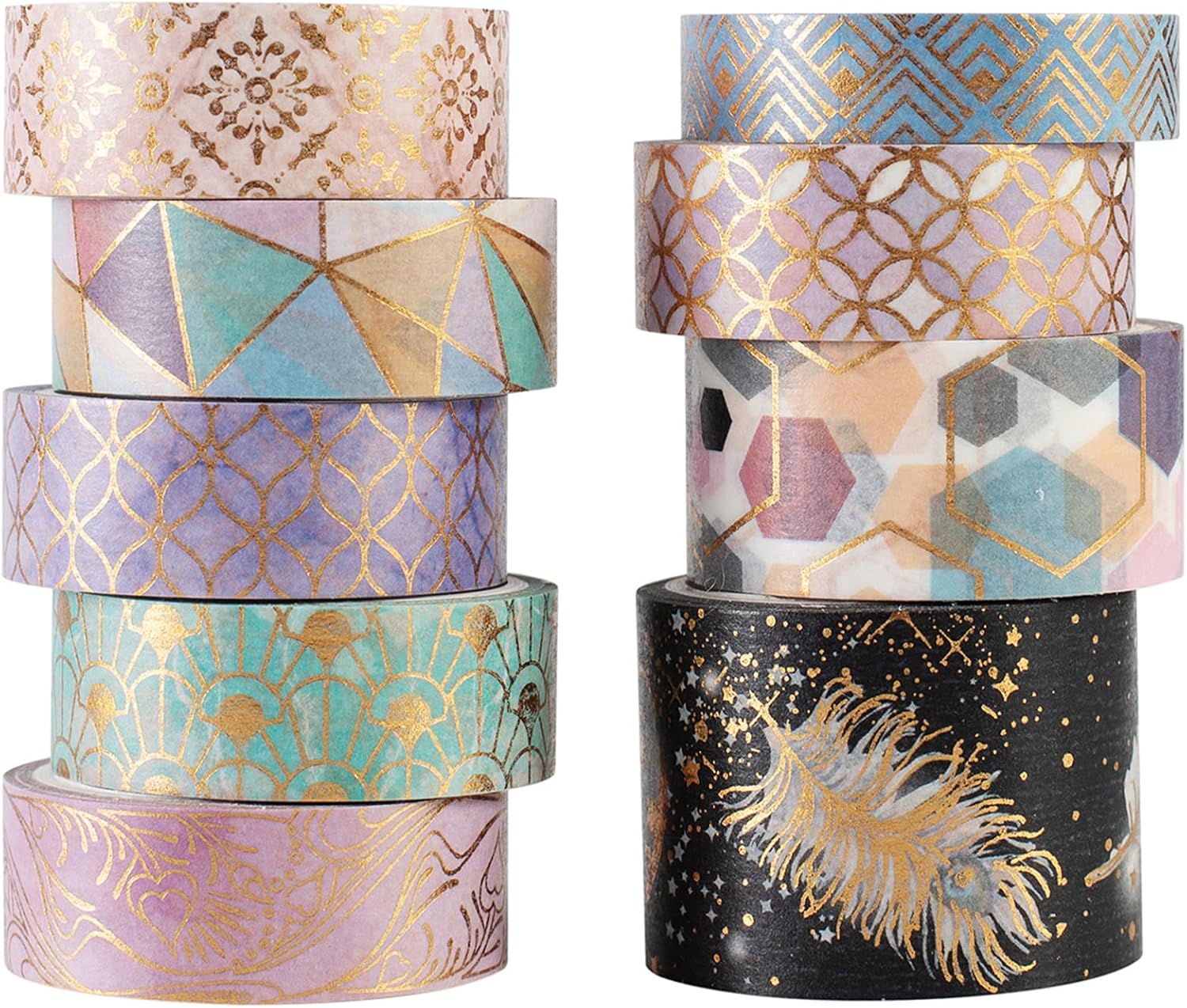 YUBBAEX Mystic Gold Washi Tape Set Wide Silver Foil Masking Tape ...