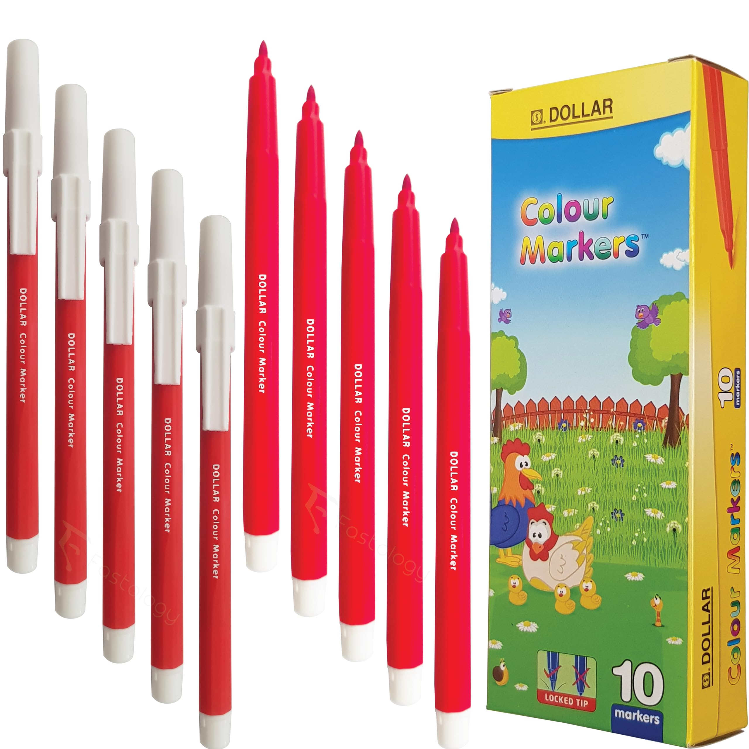 Felt Tip Pens, RED, Fibre Fine Point, Pack of 10, Colouring Drawing ...