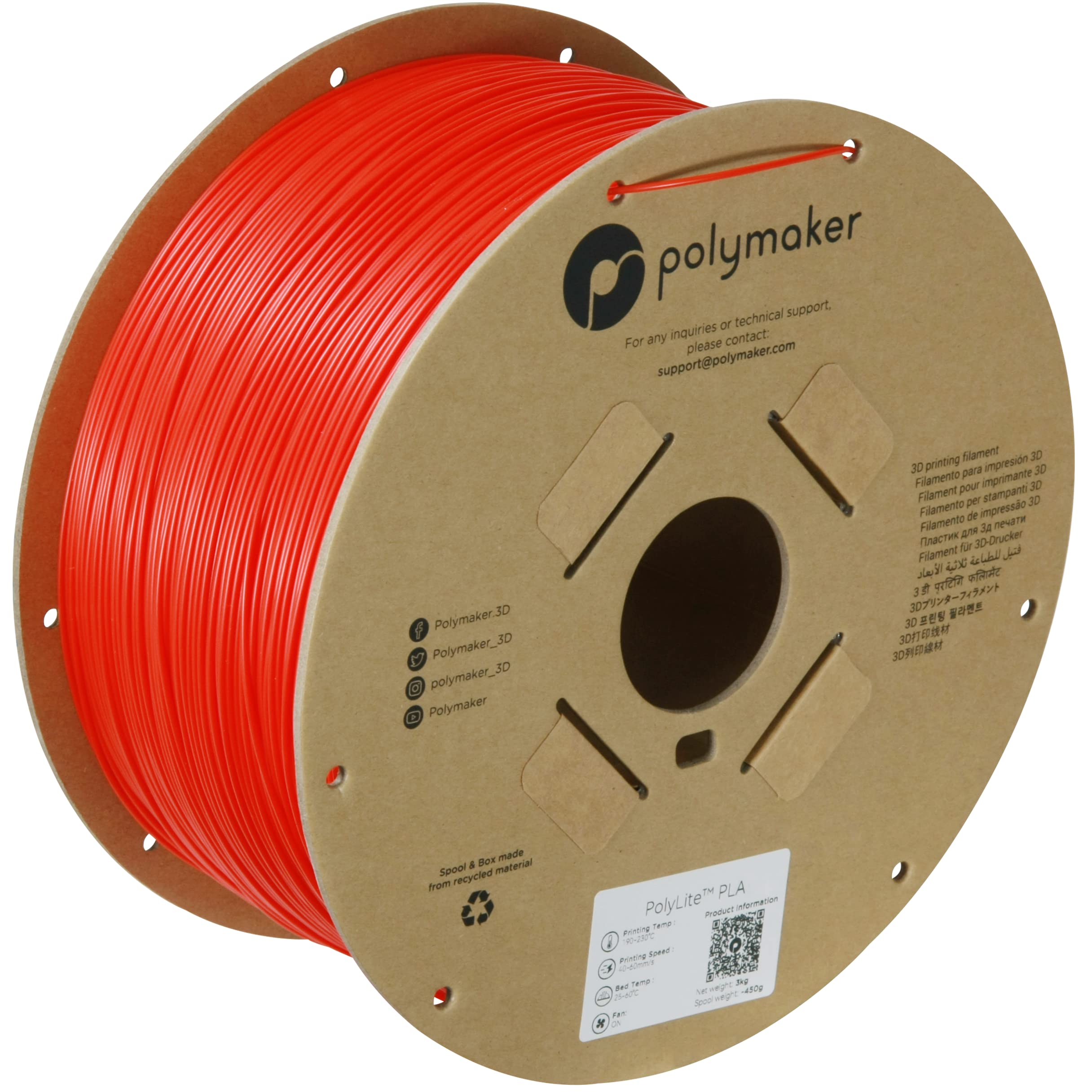 Polymaker PLA Filament 1.75mm Red PLA Filament, 3kg High Rigidity Red ...