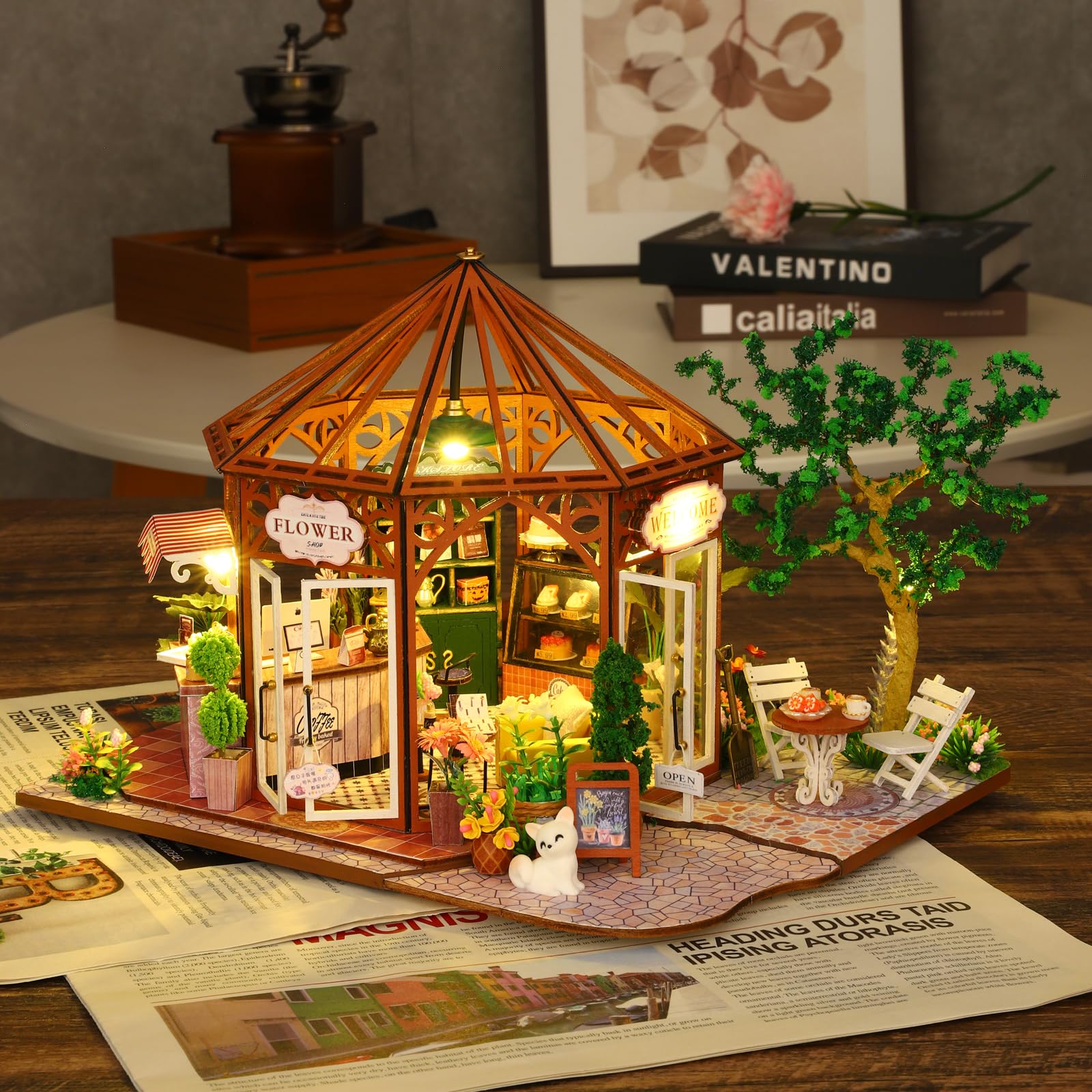 CUTEROOM DIY Miniature Dollhouse Kit, Wooden Doll House Kits Coffee ...