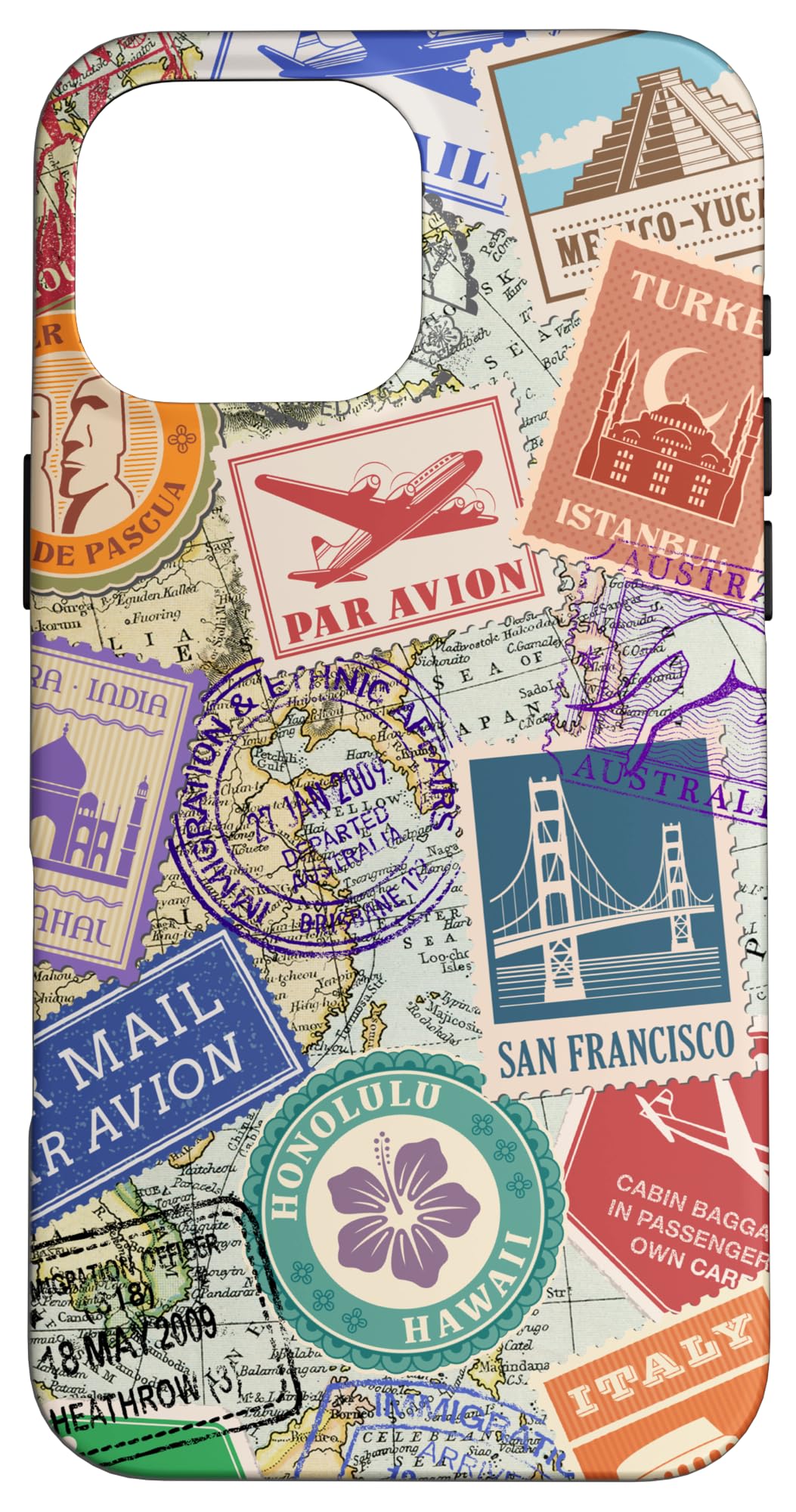 Amazon.com: iPhone 16 Pro Max World Map Travel Passport Stamps Postage ...