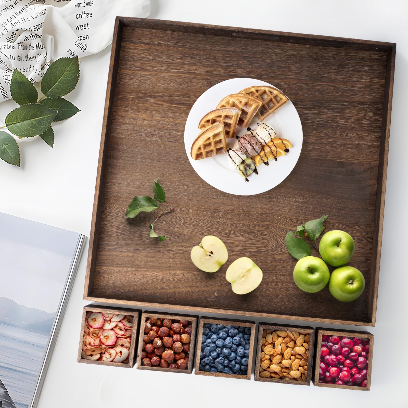 24 X 24 Inches Large Square Ottoman Table Tray with Handles,Wood Walnut ...