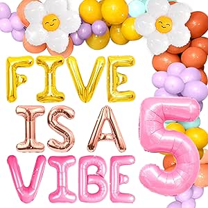 Amazon.com: Five is a Vibe Birthday Decorations 5th Birthday Decorations Groovy Daisy Foil ...