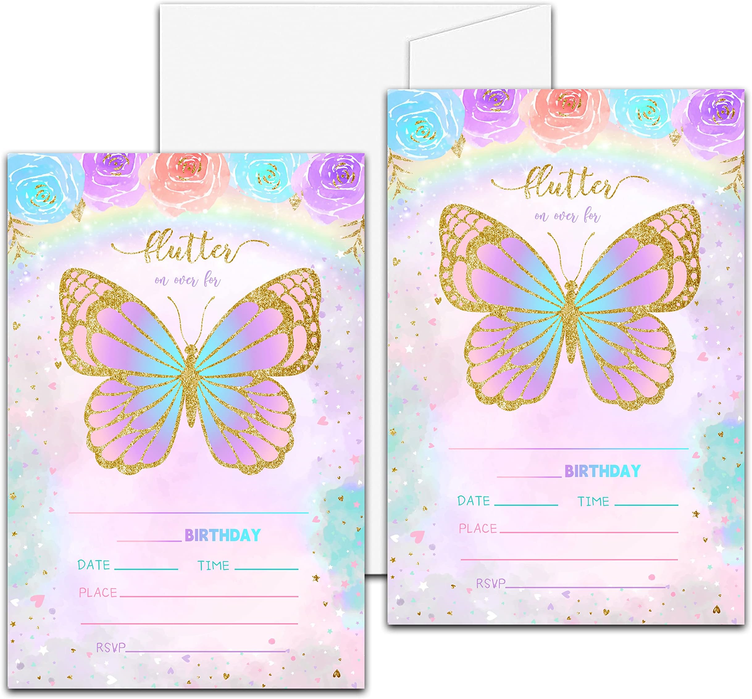 Amazon.com : Sepamoon 24 Pcs Birthday Butterfly Invitations Party with ...