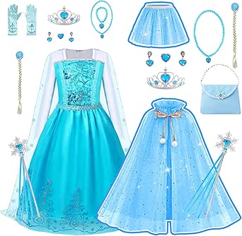 Amazon.com: Aoiviss Girls Blue Princess Costume with Little Girls 11PCS ...
