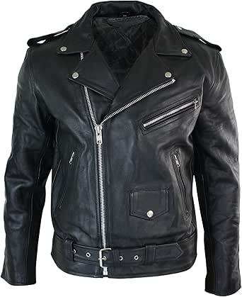 Infinity Leather Blouson Homme Cuir épais véritable Style Brando Biker ...
