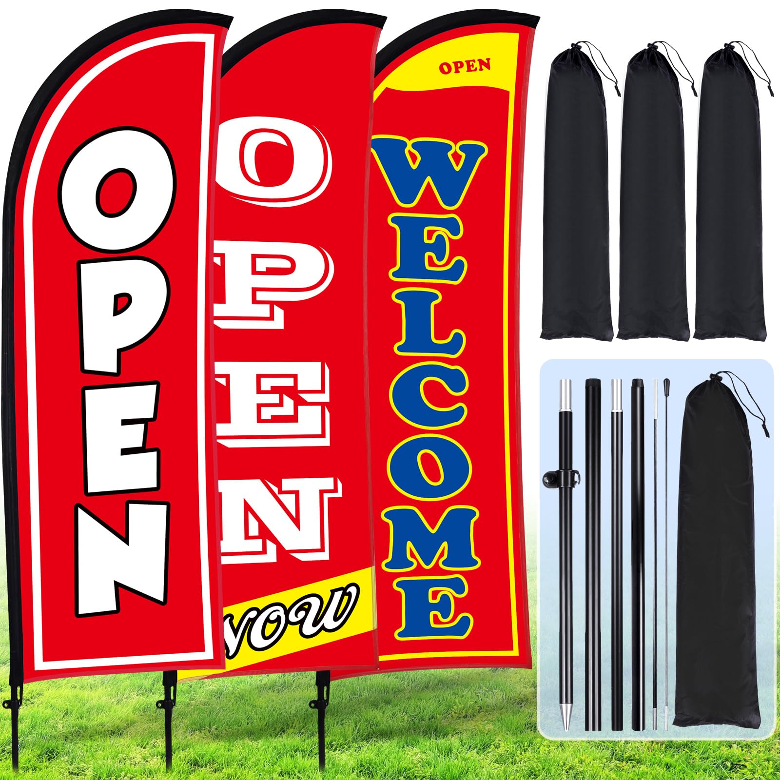 Amazon.com: Buryeah 3 Sets Now Open Feather Flag Banner for Business ...