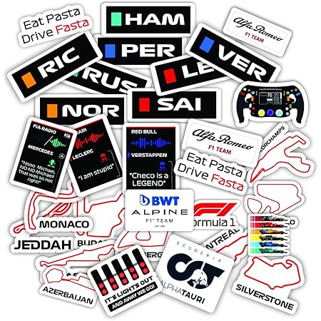 CodersParadise Pack of 60 F1 Formula One Racing Vinyl Stickers for ...
