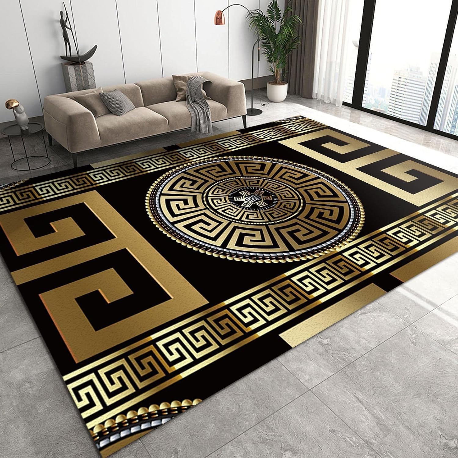 Amazon.com: Retro Black Gold Greek Key Area Rugs, 3D Geometric Print ...