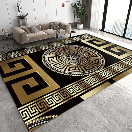 Amazon.com: Retro Black Gold Greek Key Area Rugs, 3D Geometric Print ...