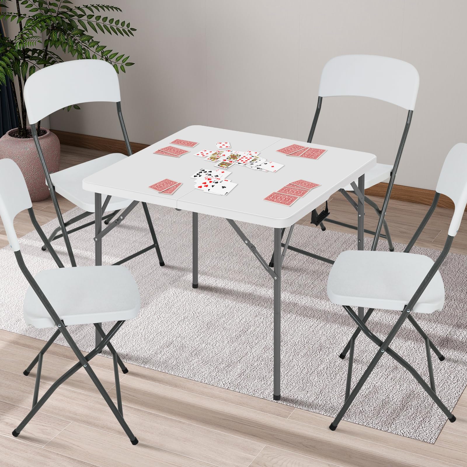 Resin Folding Table 34" Foldable Square Resin Card Table, Indoor ...