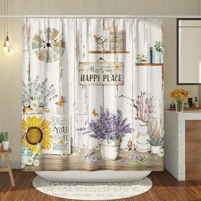 Amazon.com: DESIHOM Farmhouse Country Shower Curtain Set Rustic Vintage ...