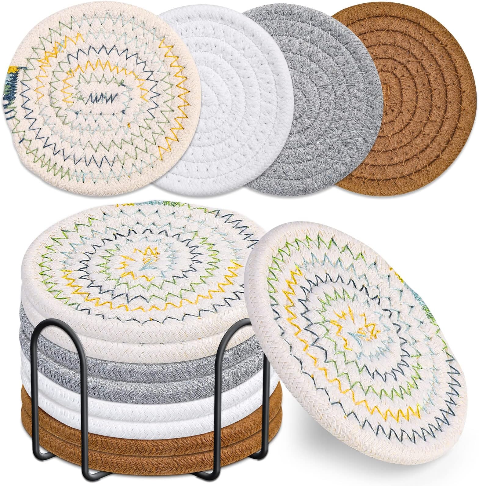 Amazon.com: Mckanti 8 Pcs Drink Coasters with Holder, 4 Colors ...