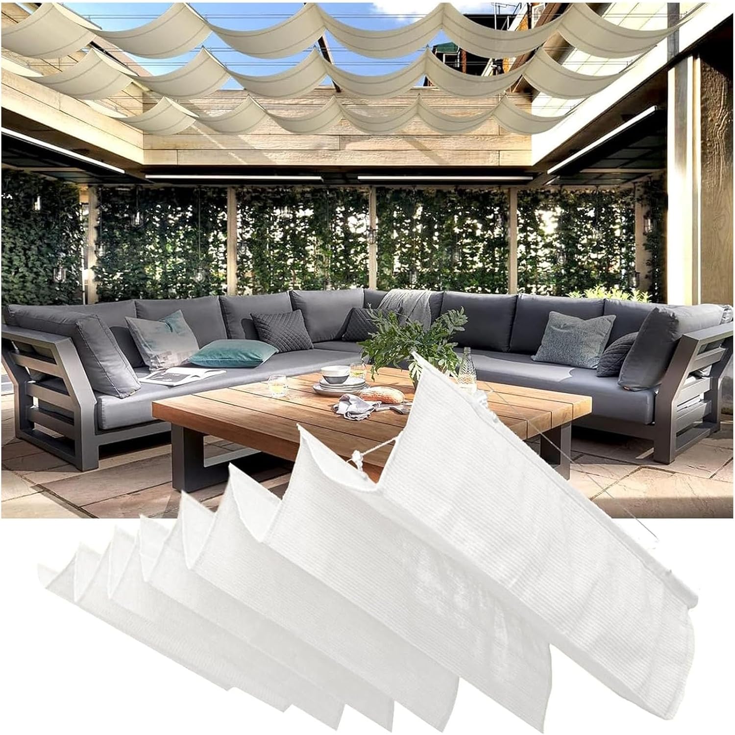 ZXCVASDF Shade Sails, Retractable Wave Canopy Pergola Cover, UV Shield ...