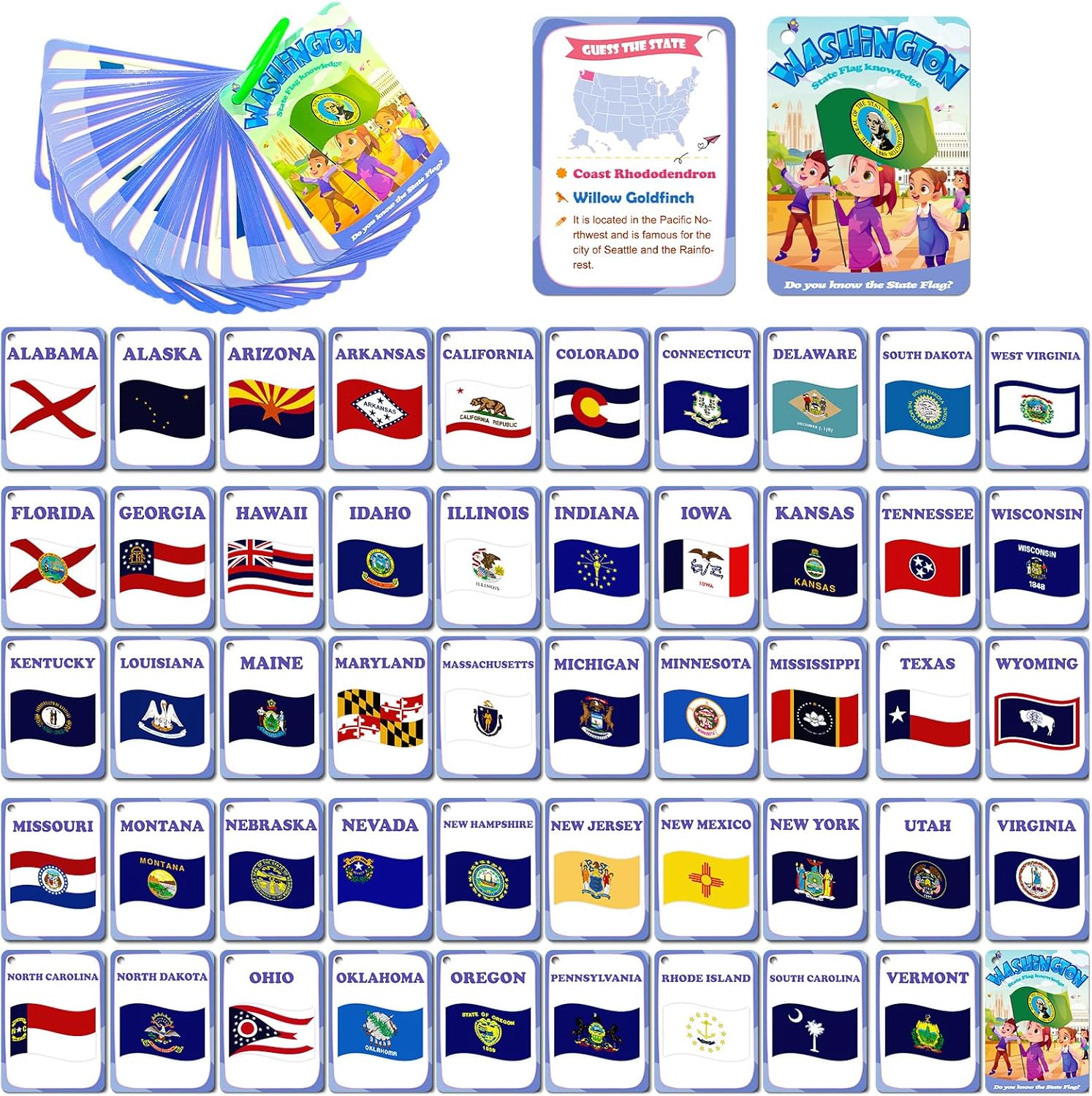 Amazon.com: 50PCS America State Flag Flash Cards for Kids Waterproof ...