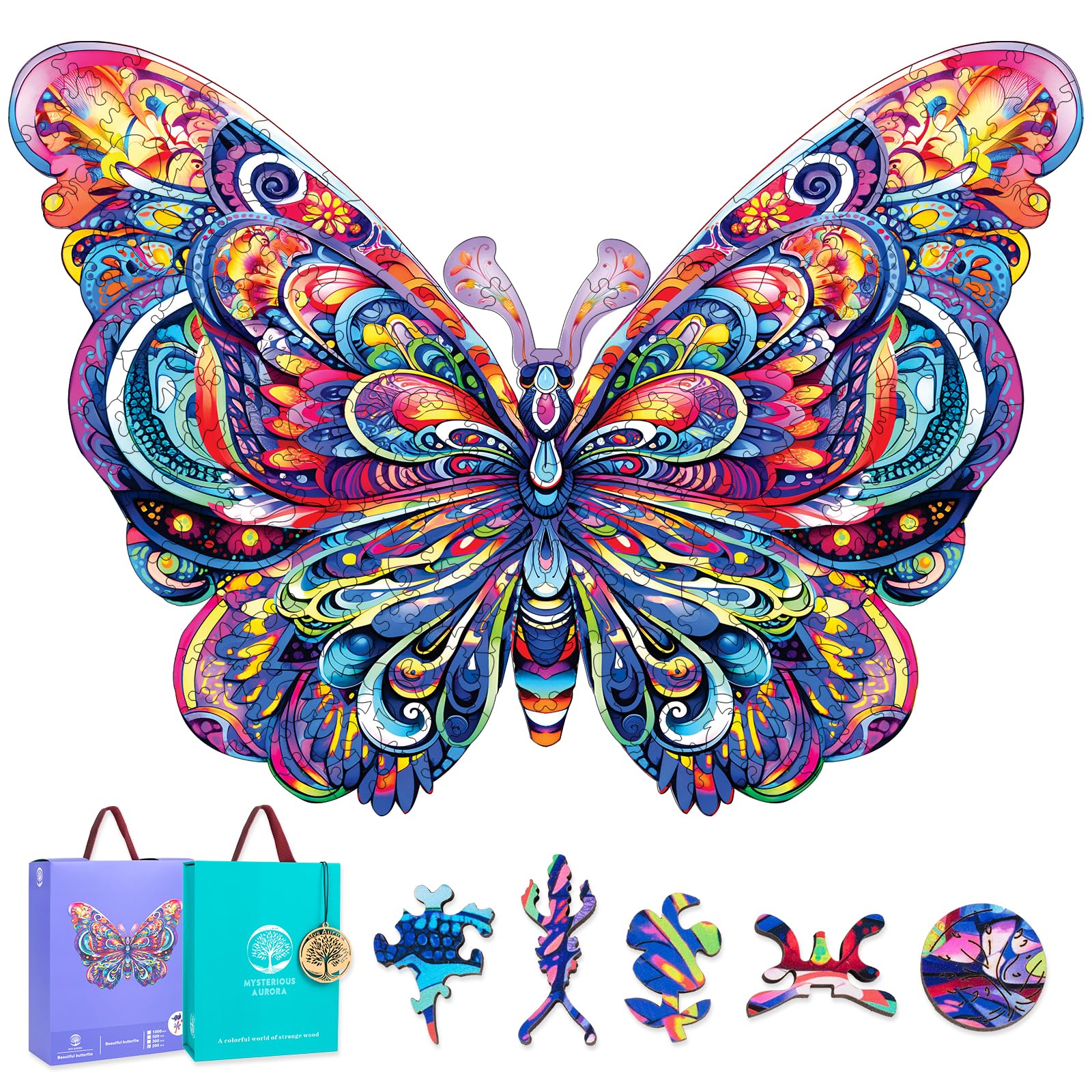 MYS Aurora Wooden Puzzles,Butterfly Jigsaw Puzzles 200 Pieces,Unique ...