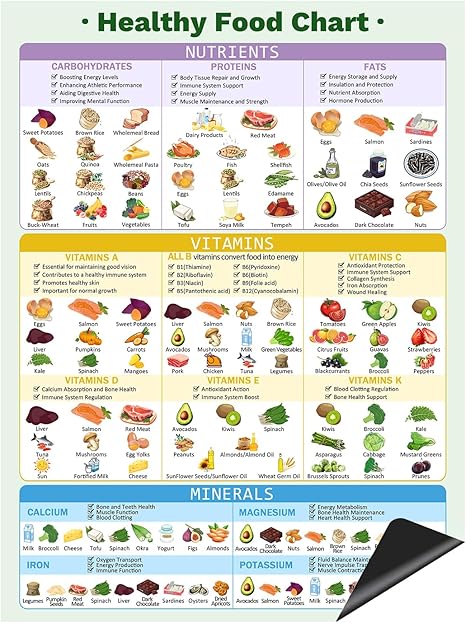 Healthy Food Chart Magnet, Informative Nutrition Vitamins Minerals ...