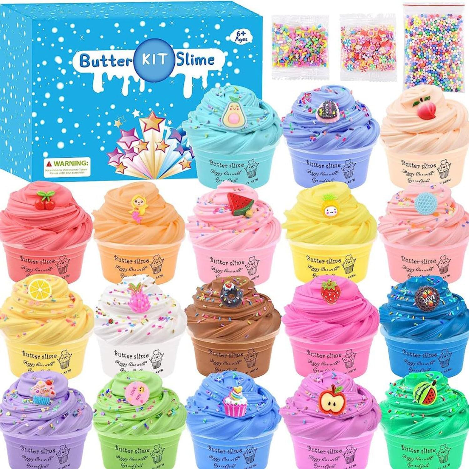 Fitto 18 Pieces Soft Butter Slime Set with 2 Ice Cream Cones ...