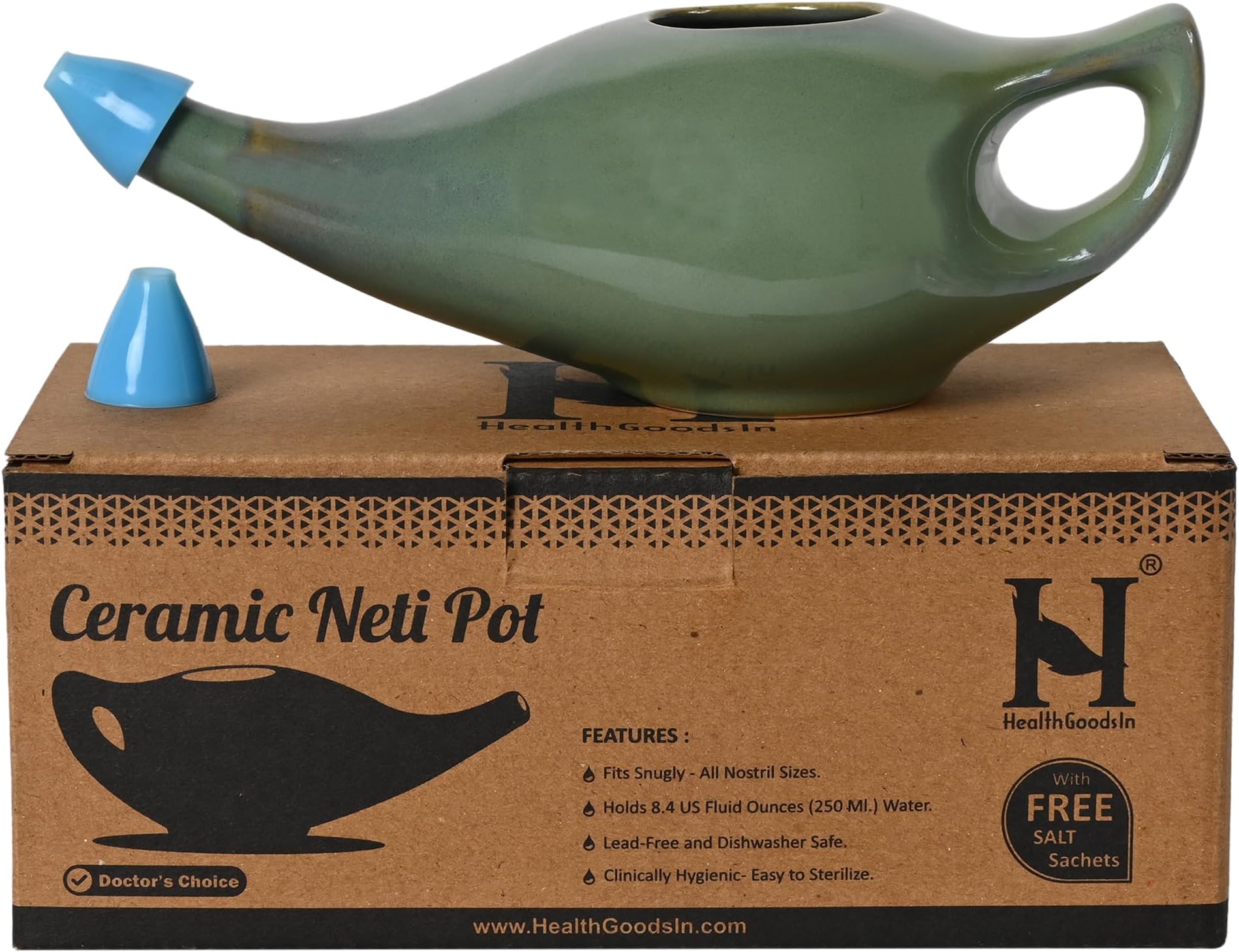 Amazon.com: NeilMed Classic Porcelain Neti Pot Green with 30 Premixed ...