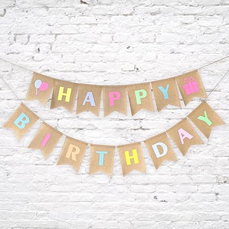Amazon.com: Rainbow Happy Birthday Burlap Banner - Happy Birthday ...