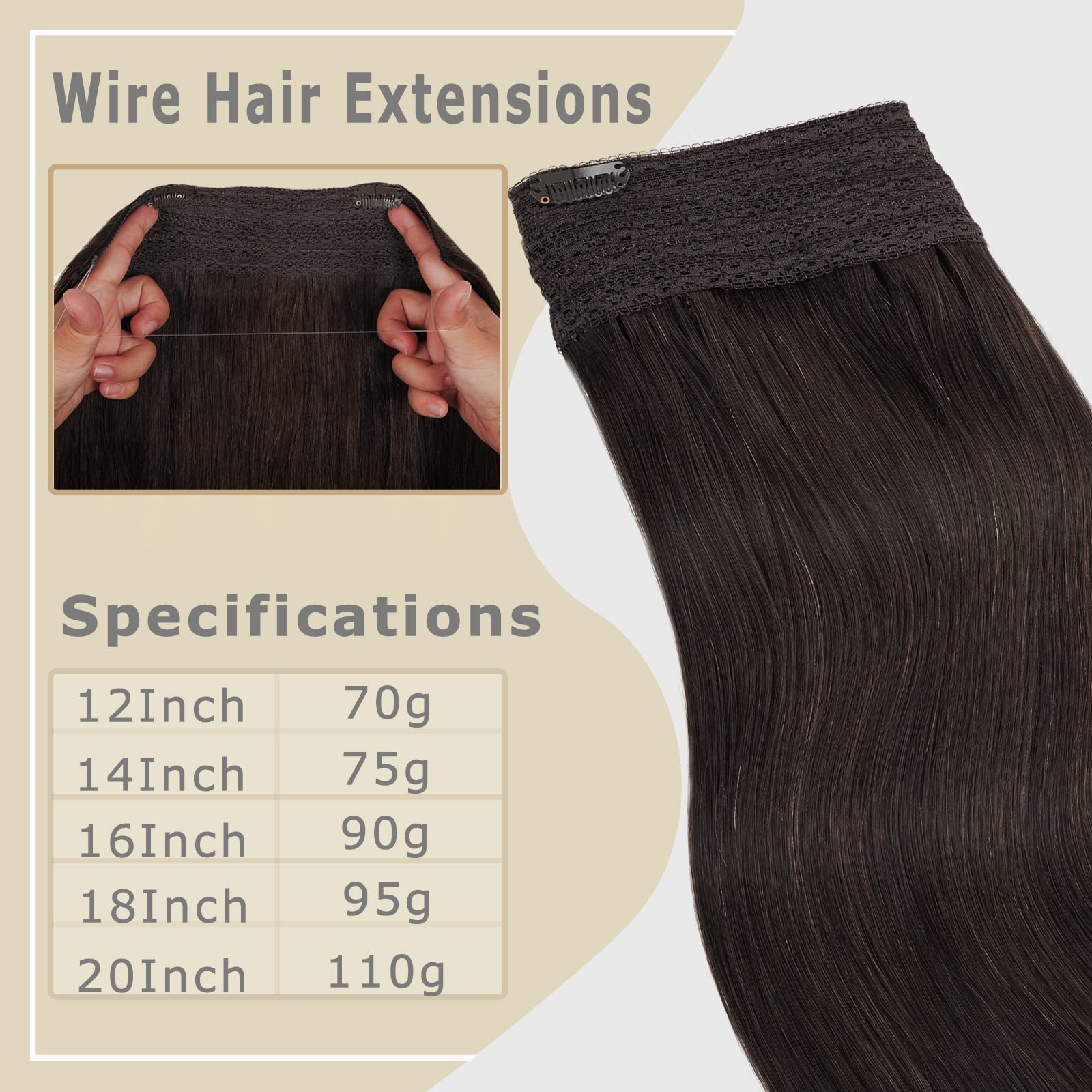 Snapklik.com : 18 Inch Wire Hair Extensions Real Human Hair Dark Brown ...