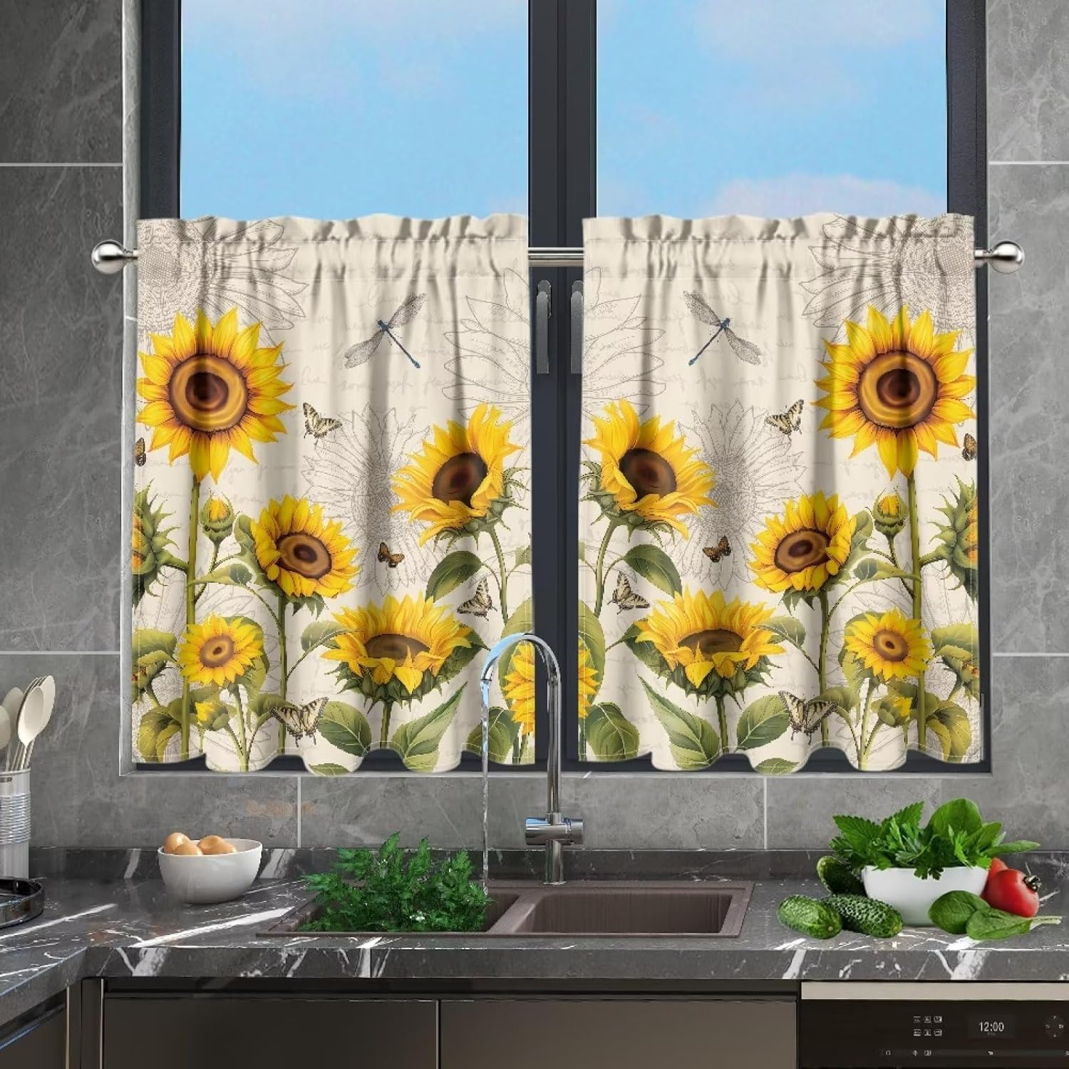 Amazon.com: Ystardream Sunflower Kitchen Curtains 2 Panels Sets ...