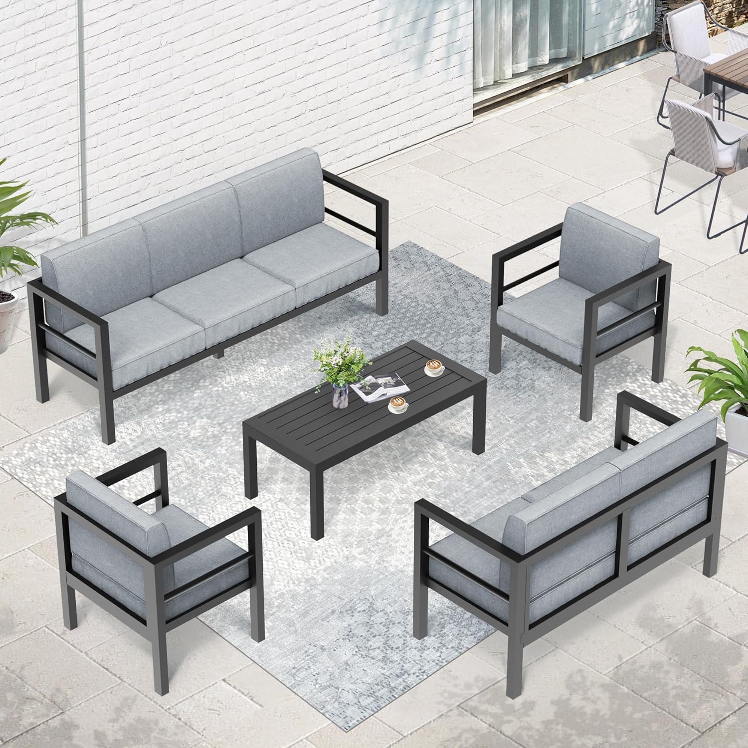 Amazon.com: GARTOO Outdoor Aluminum Furniture Set - 5 Pieces Modern ...