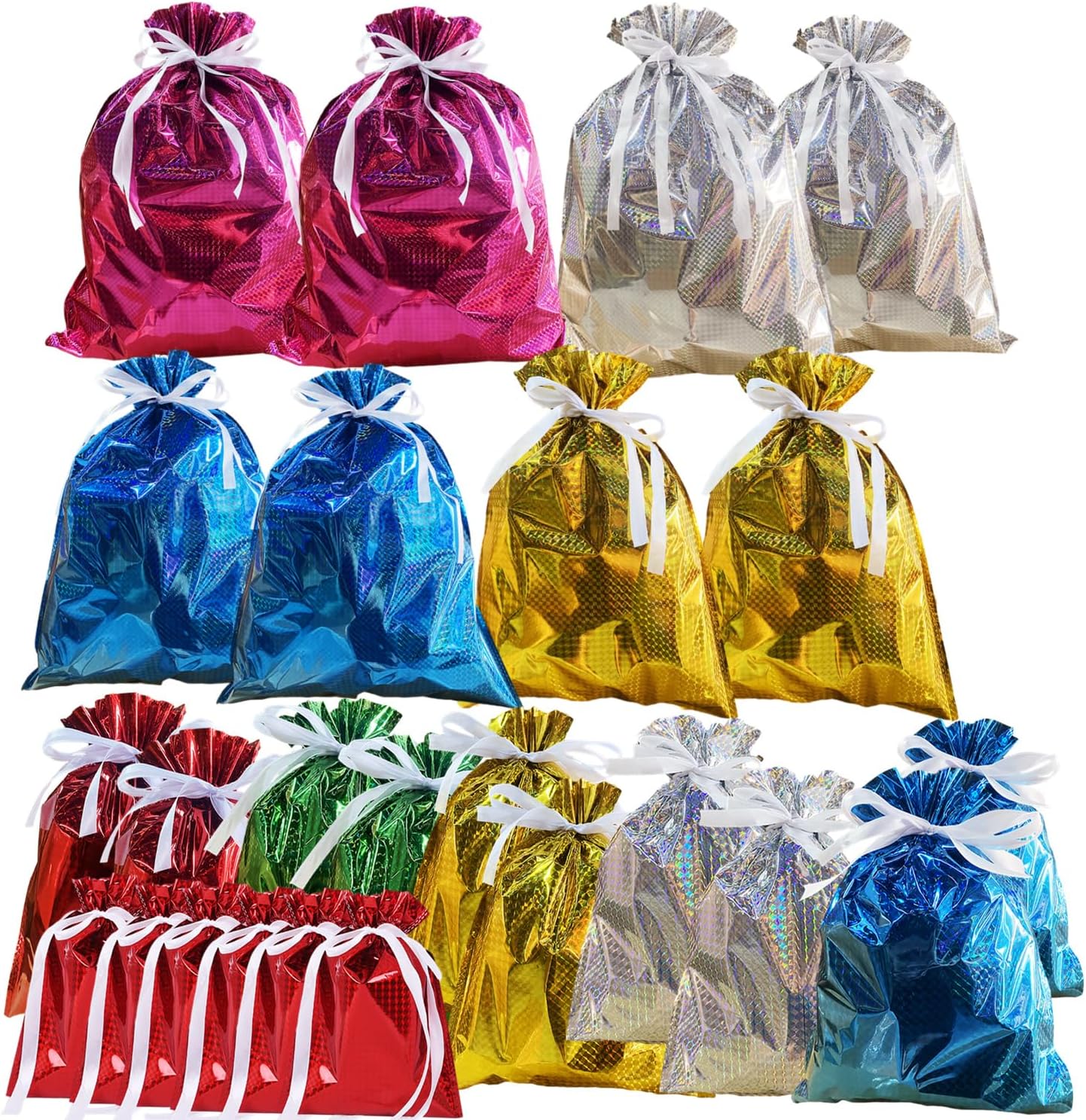 24 Pack Foil Gift Bags Drawstring Solid Color Present Wrapping Bags,6 ...