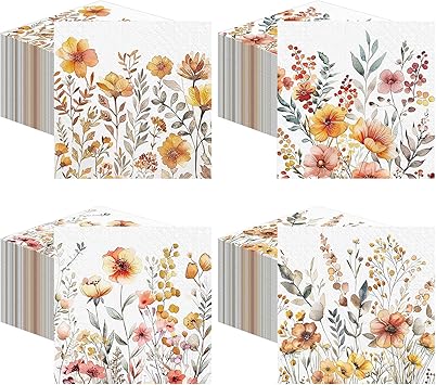 Amazon.com: Fulmoon 200 Pieces Fall Floral Cocktail Napkins Disposable ...