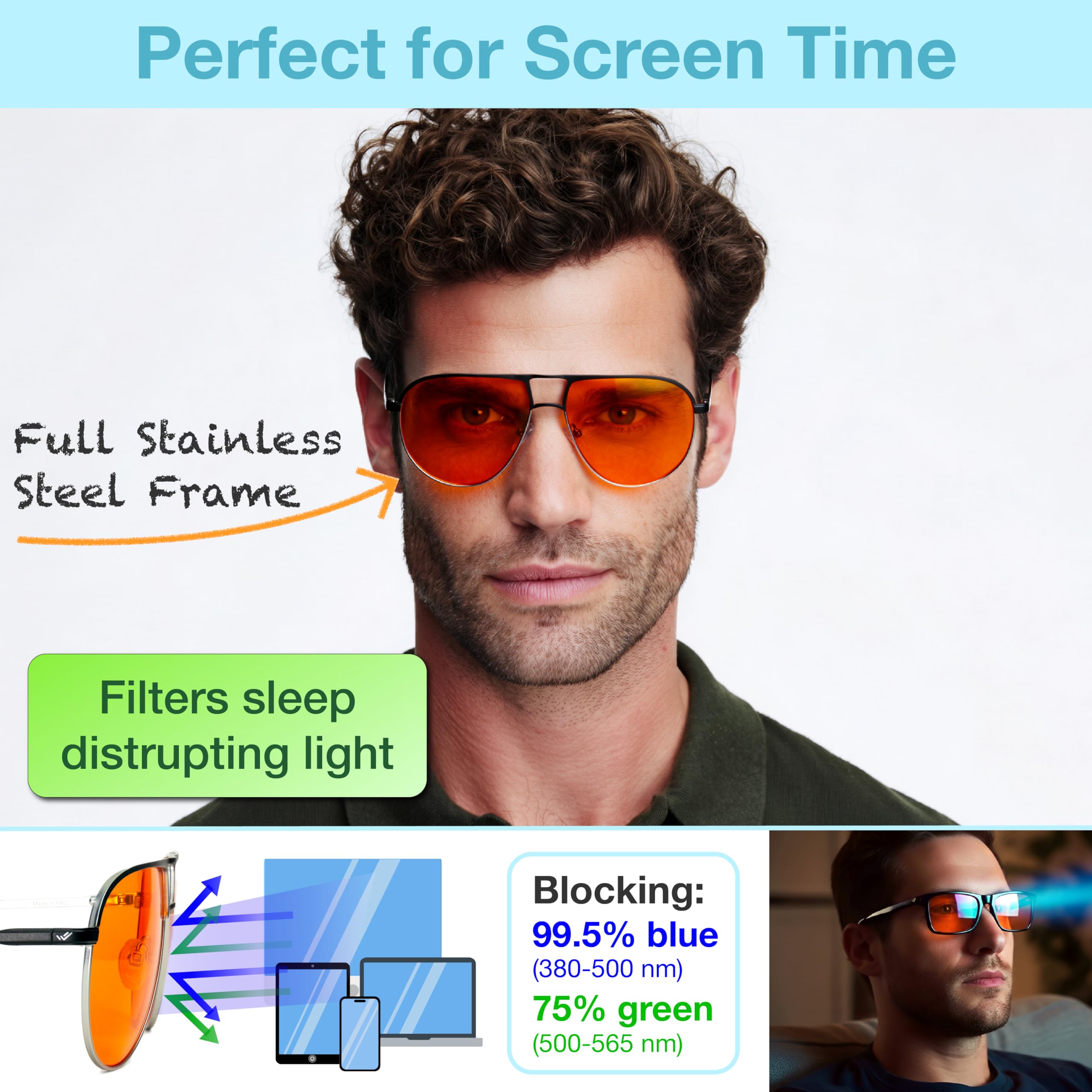 Snapklik.com : Orange Aviator Blue Light Blocking Glasses For Better ...