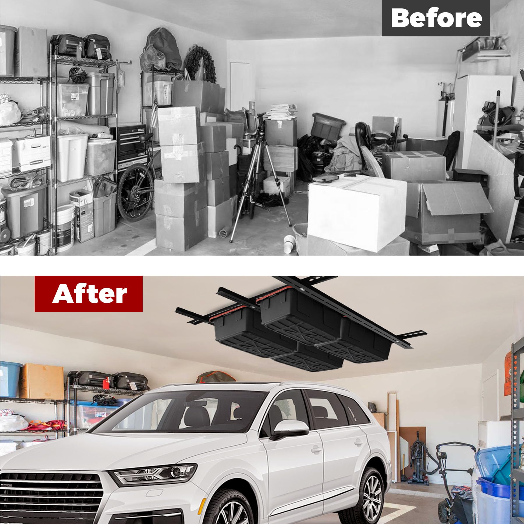 Snapklik.com : Overhead Garage Storage Rack Adjustable Tote Garage Rail ...
