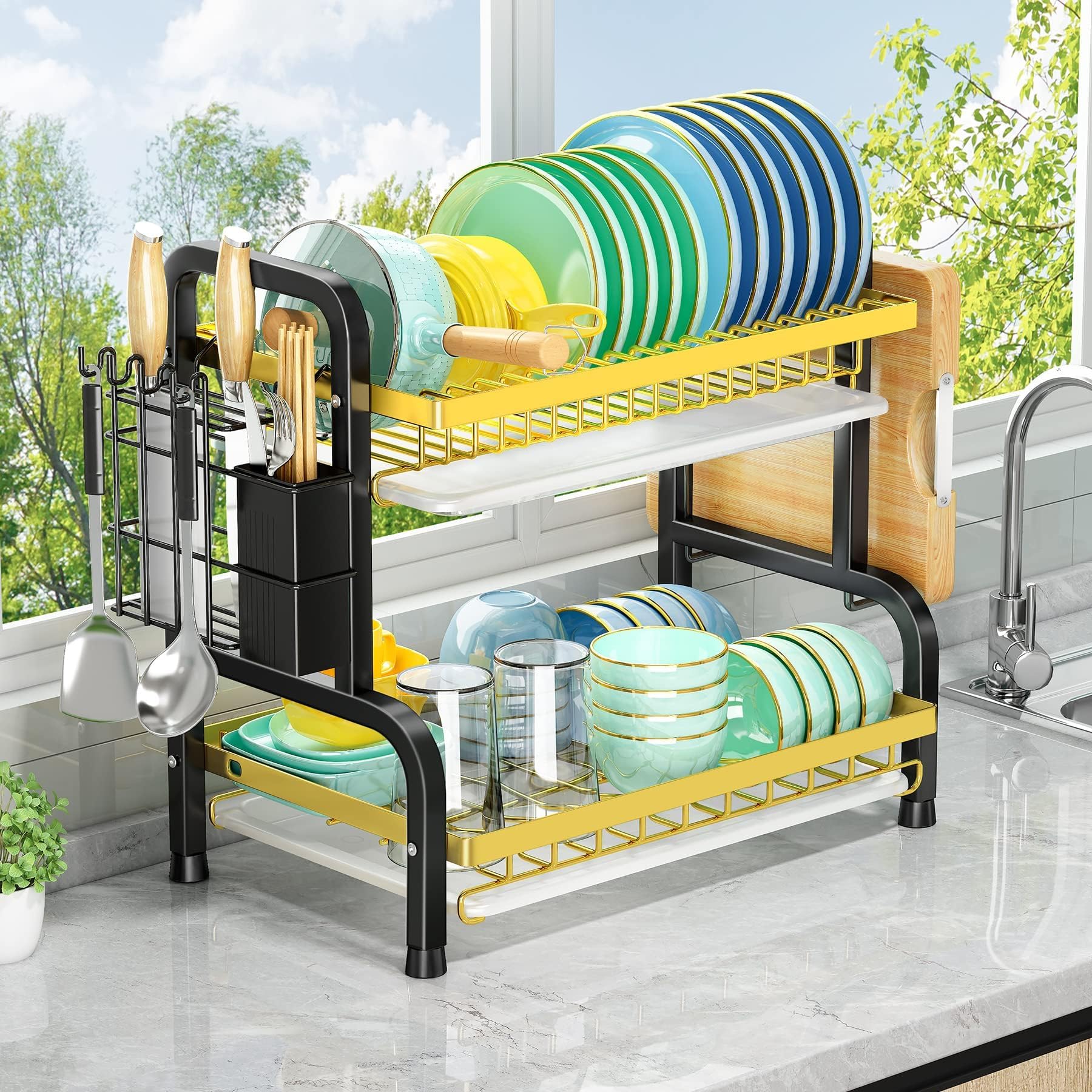 Hisemy Escurridor de Platos Grande, Soportes para Platos Montado en la ...