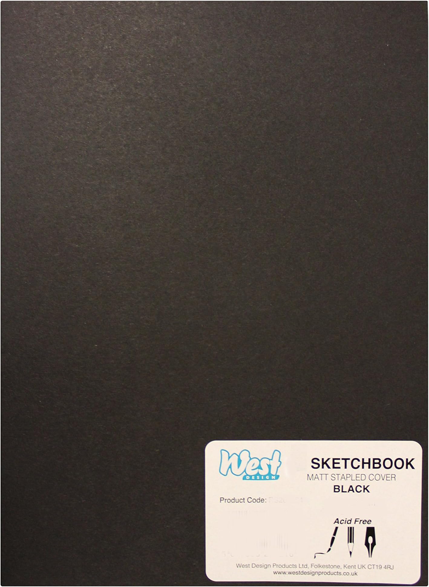 West Design - A5 Sketchbook, 140gsm, 40 White Pages, Stapled Laminated Black Cover, Crisp, Acid ...