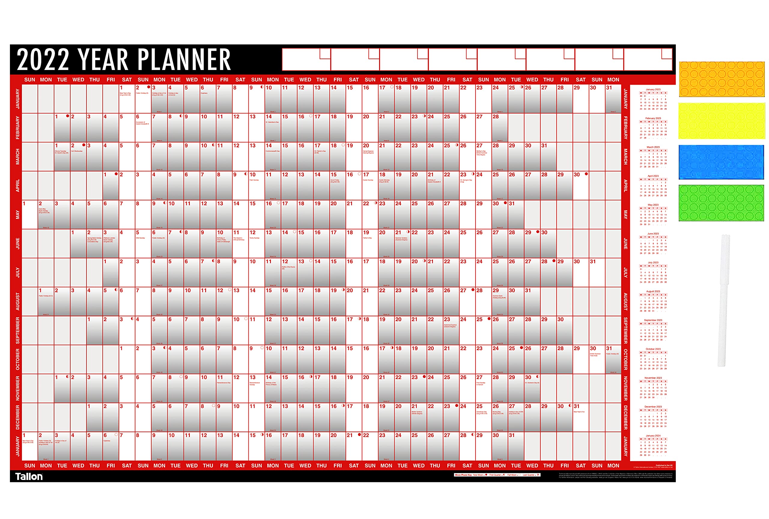 2022 Year Planner A1 Large Laminated Wall-Planner 85cm x 58cm with Dry ...