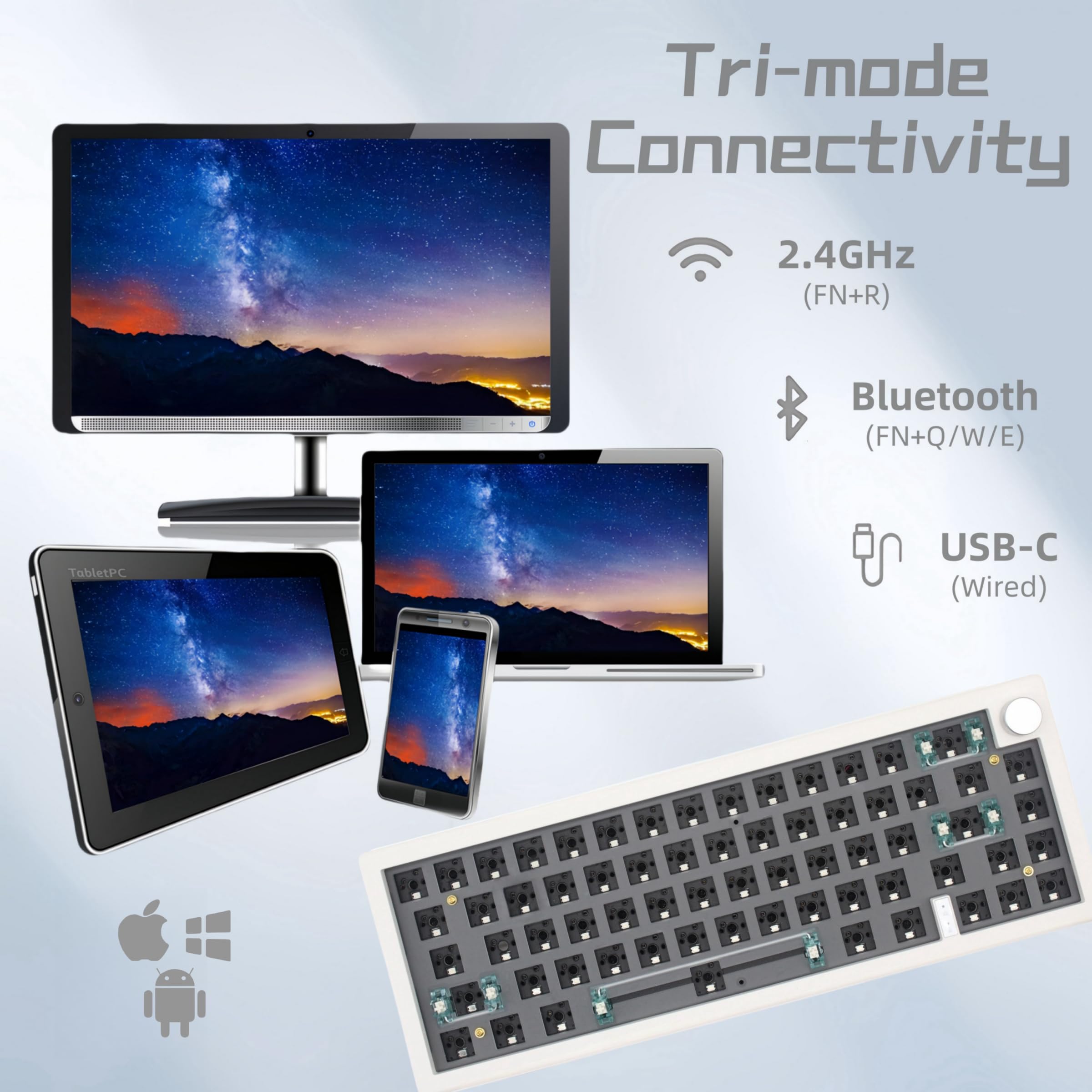 Snapklik.com : Cmokifuly GMK67 65% Mechanical Keyboard Kit Tri-Mode ...