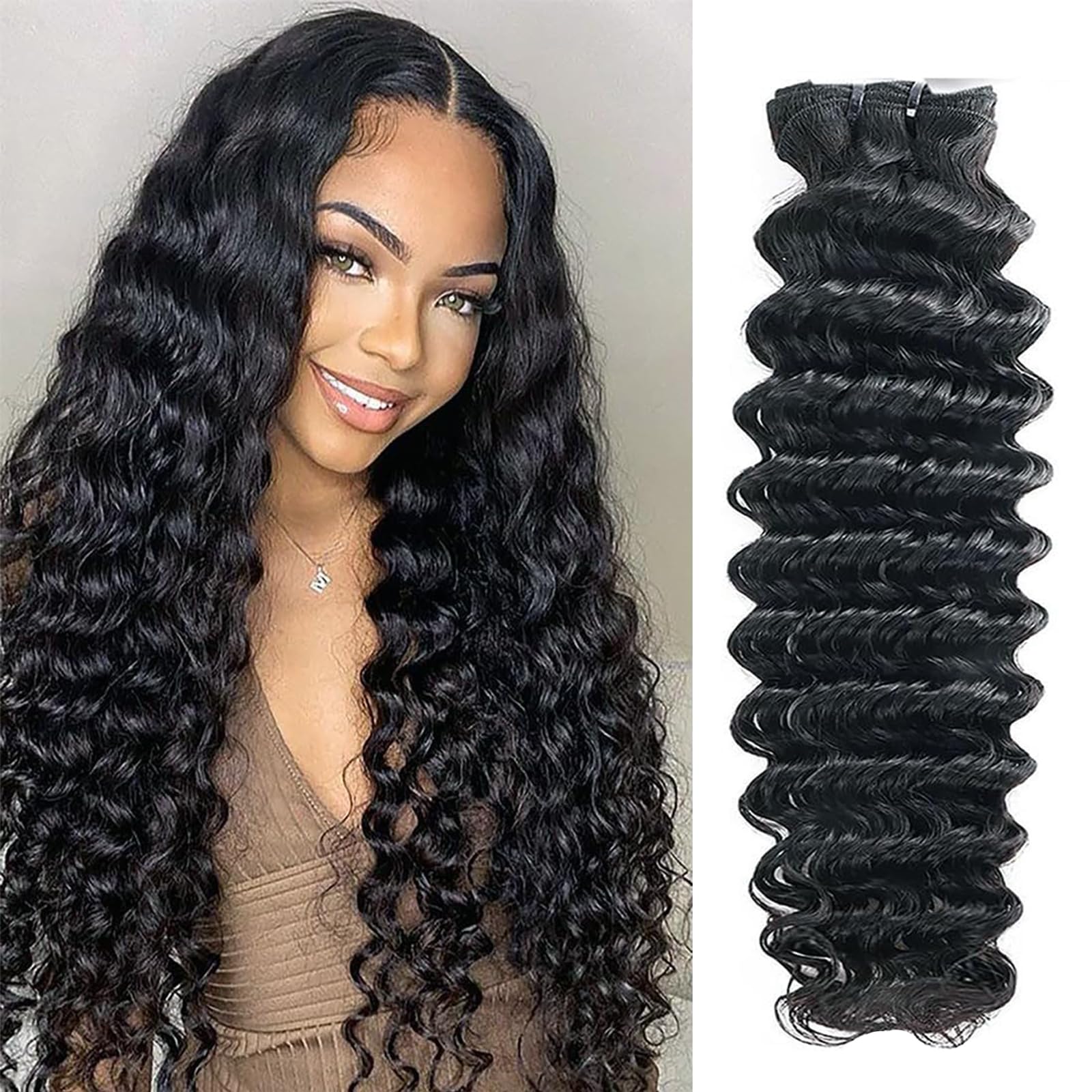 Amazon.com : Human Hair Bundles 12A Single Bundle Deep Wave Bundle Long ...