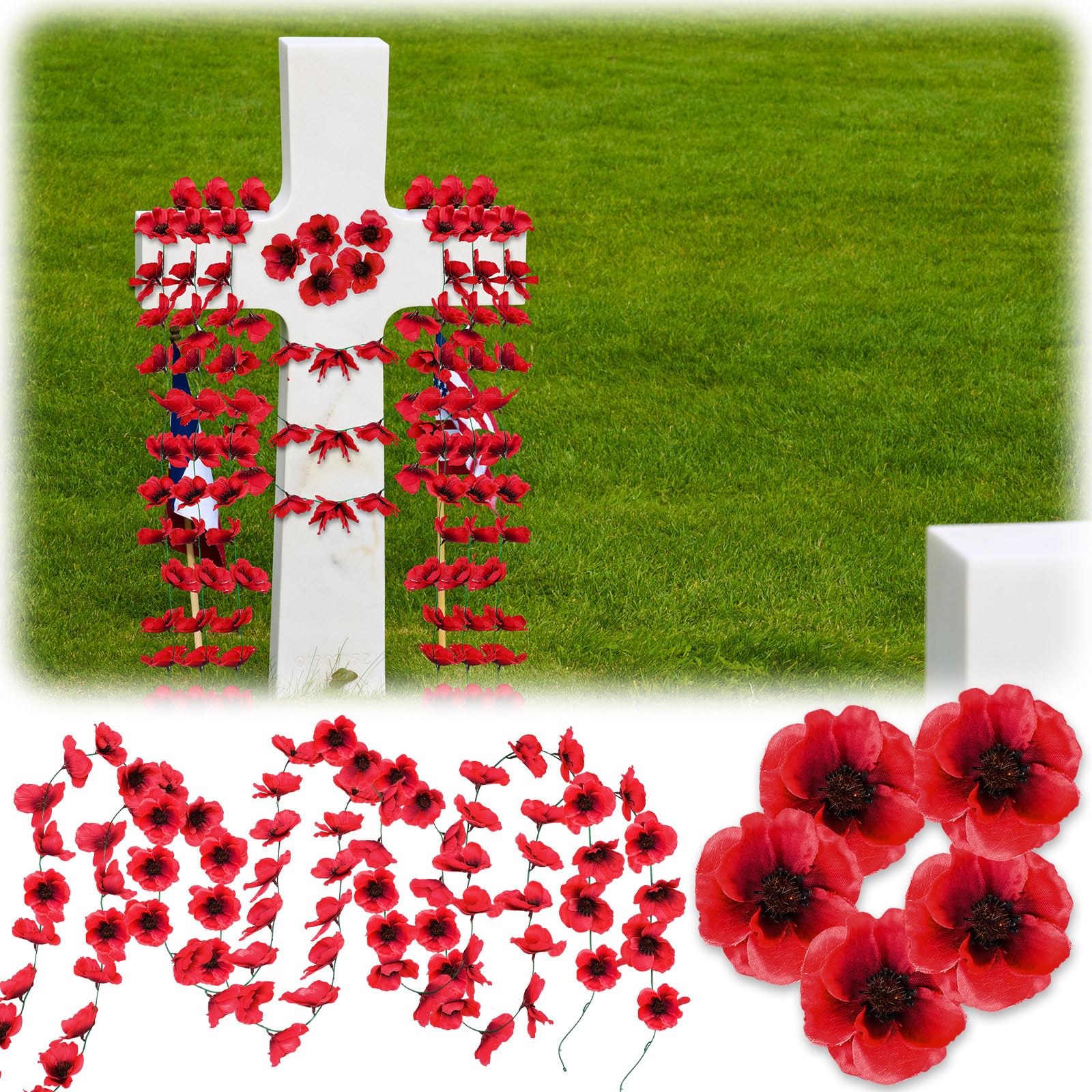Amazon.com: Solsew 2 Pcs Memorial Day Poppy Flower Garland 8.2 ft ...