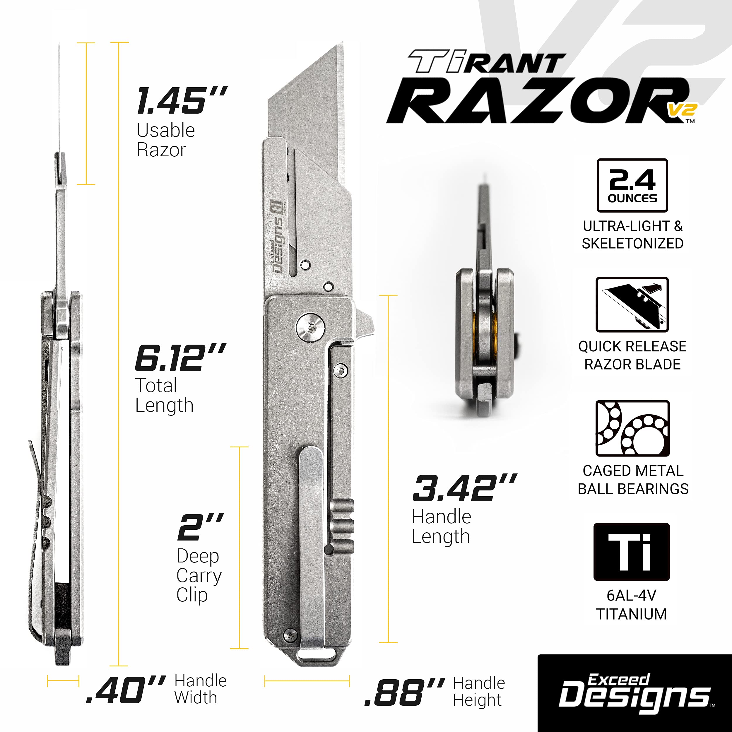 Exceed Designs TIRANT RAZOR V2 (Stonewashed) 6Al-4V Titanium Utility ...