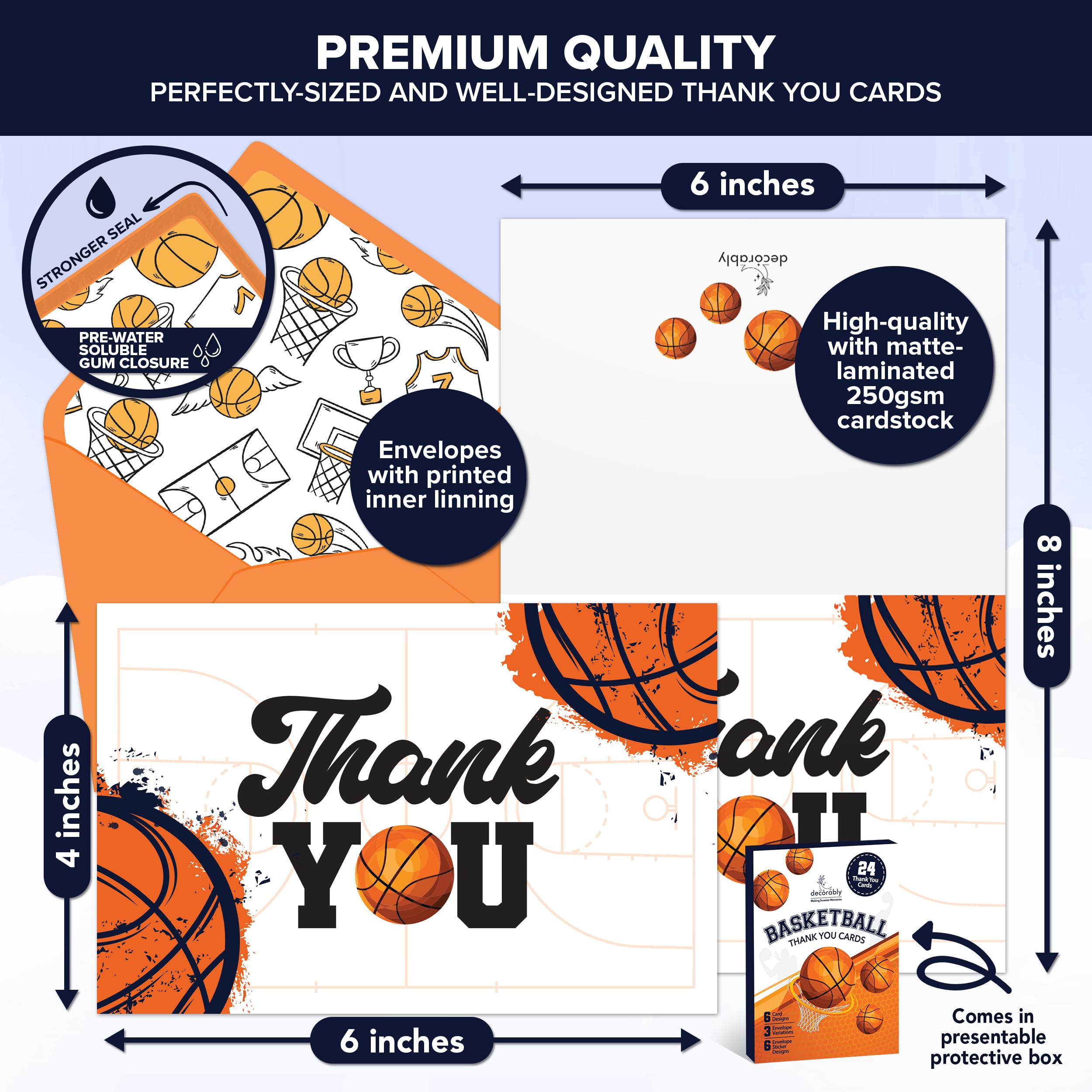 Snapklik.com : Decorably 24 Pack 6x4in Basketball Thank You Cards