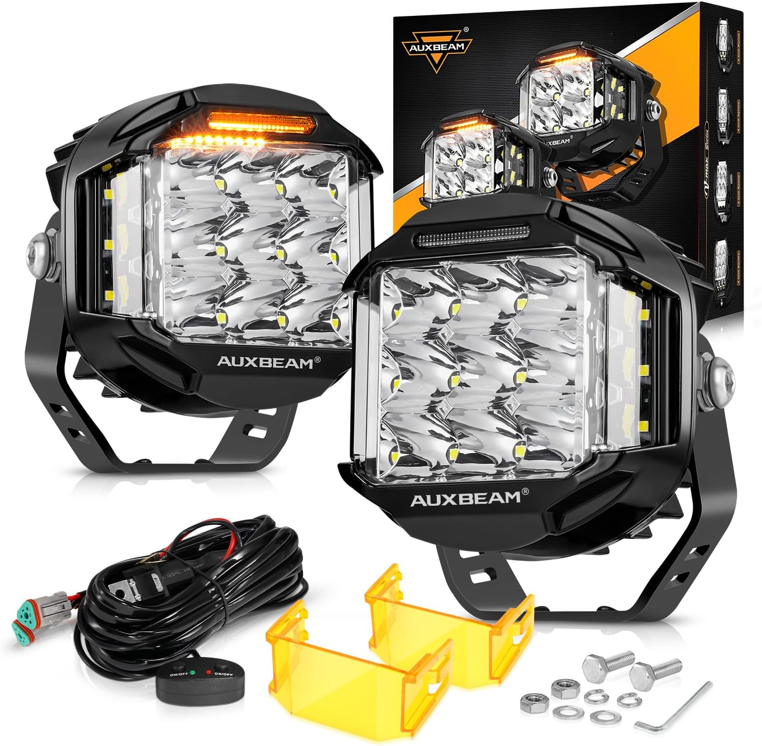 Amazon.com: Auxbeam 5 In Round LED Light Pods, 168W 16440LM V-MAX ...