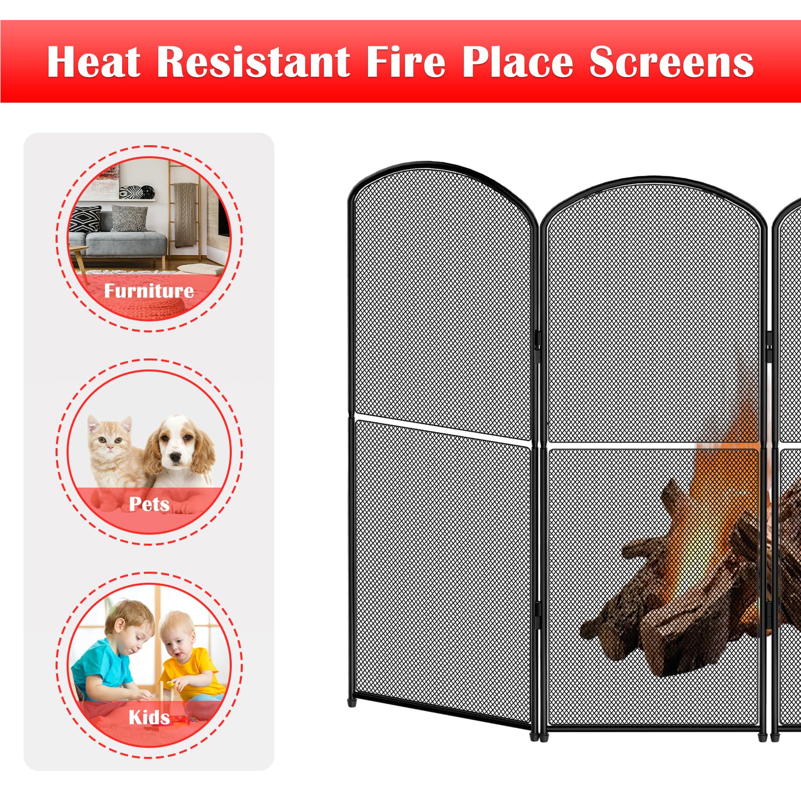 OYEAL Fireplace Screen Stand Black Fire Spark Guard Cover Decorative 4 ...
