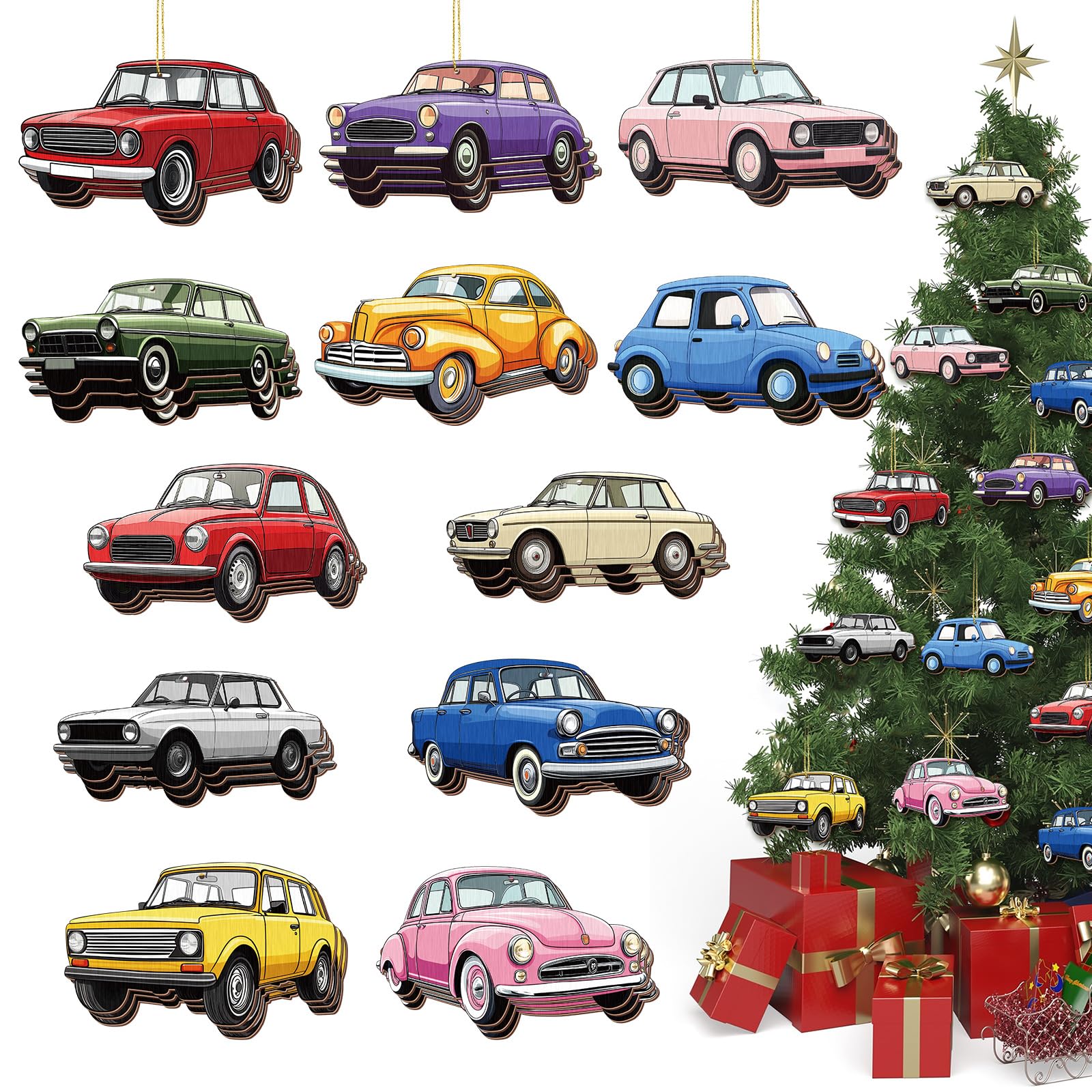 Amazon.com: Vercraft 36 Pieces Classic Cars Tree Ornaments Vintage Cars ...