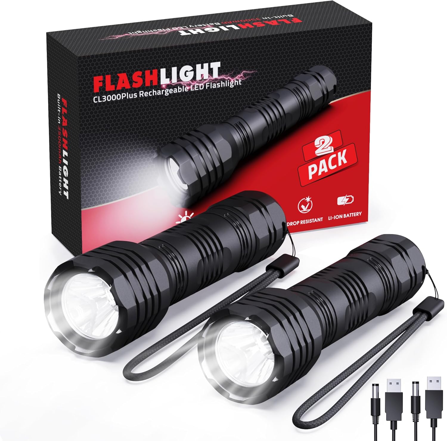 Roxicosly 2 Pack Rechargeable Flashlights High Lumens, Built-in 3500mAh ...