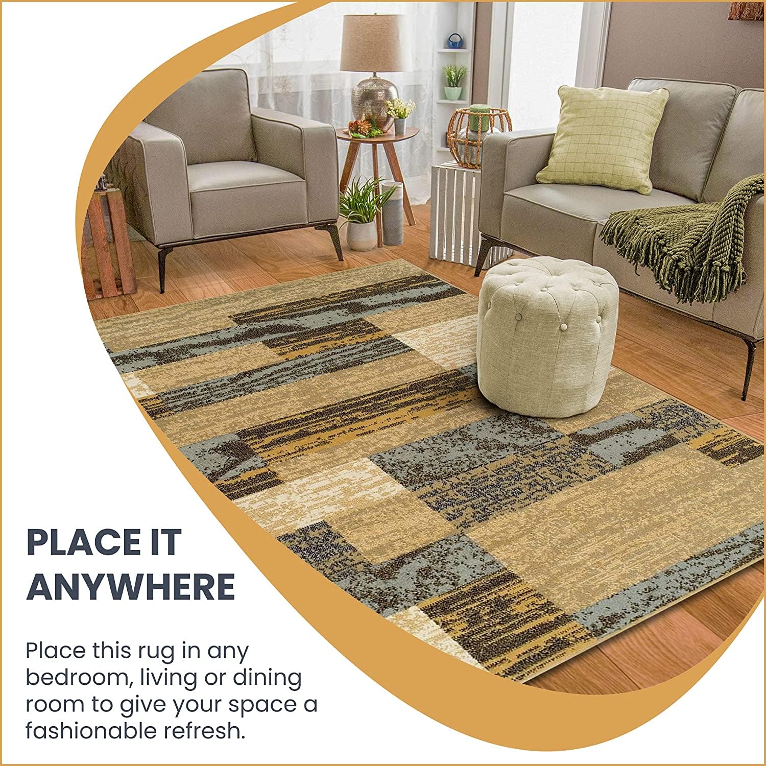 Snapklik.com : Indoor Area Rug, Jute Backed, Modern Geometric Patchwork ...