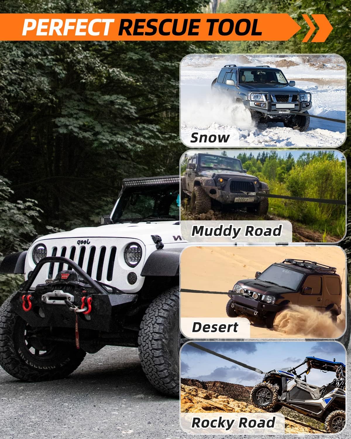 Synthetic Winch Rope with Hook 1/4'' x 50ft, 9500LBS Synthetic Winch ...